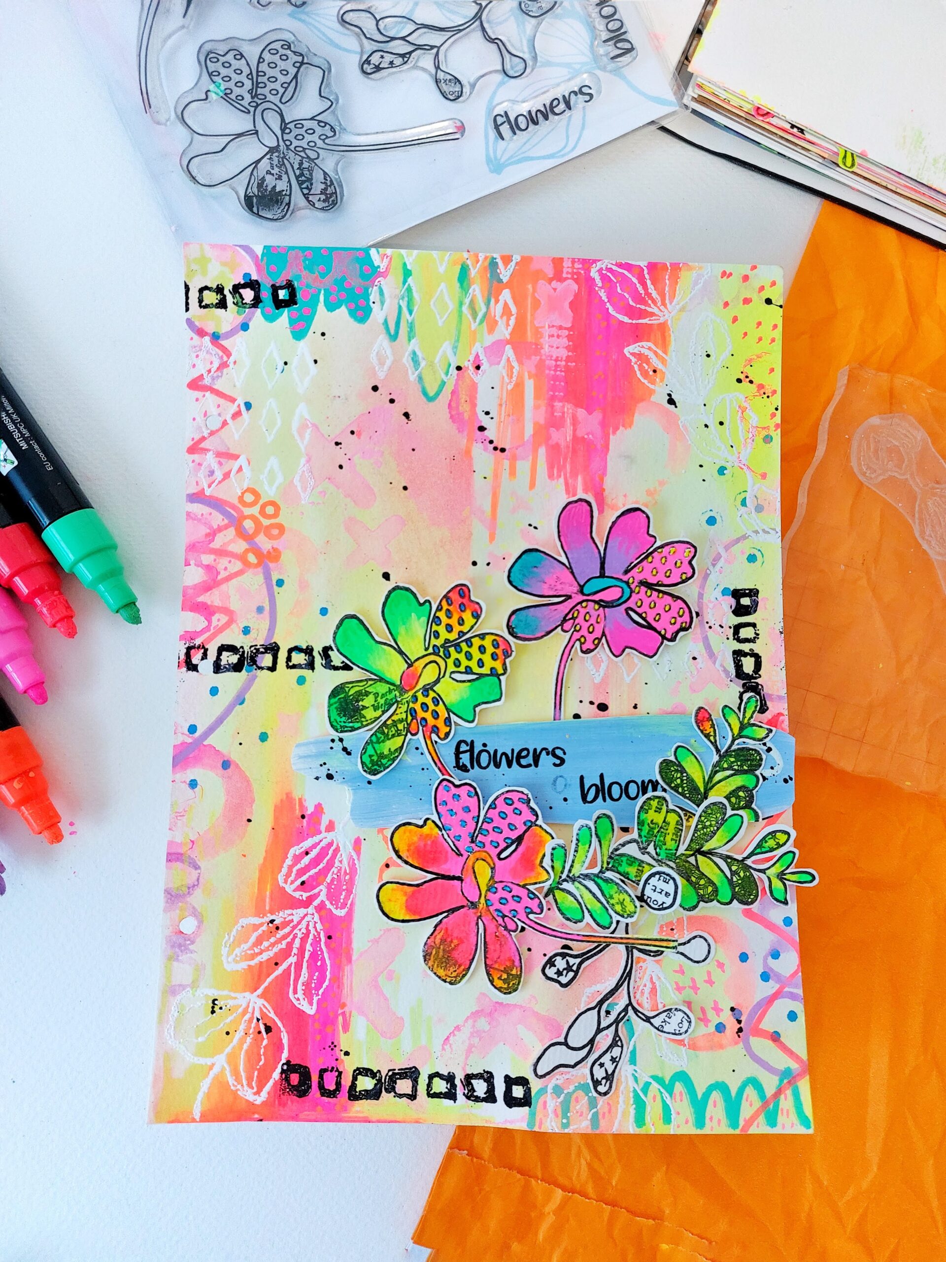 NEON Art Journal Page Tutorial with Doodle Flowers – Rubber Dance Art ...