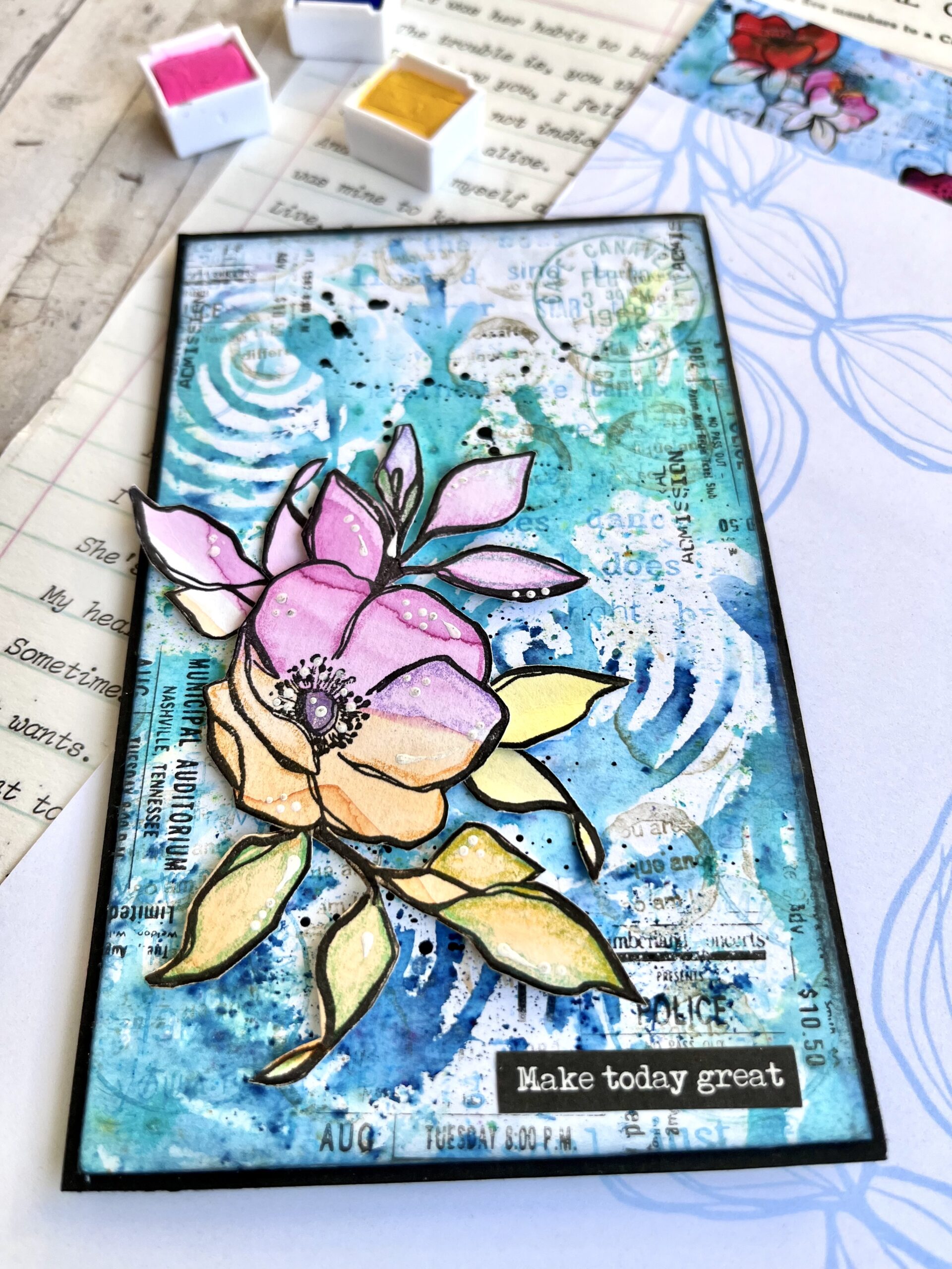 Mixed Media Marks Cards with Flowers – Rubber Dance Art Stamps Blog