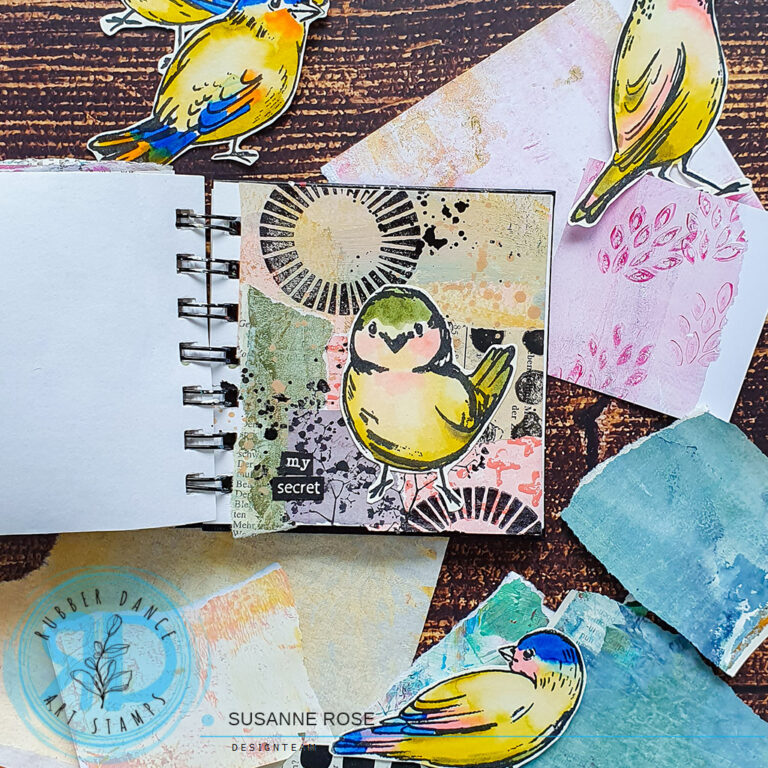 Mini Art Journal Collage with Sketchy Birds 2 – Rubber Dance Art Stamps ...