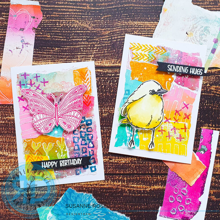 Greeting Cards with Gelli Print Collage – Rubber Dance Art Stamps Blog