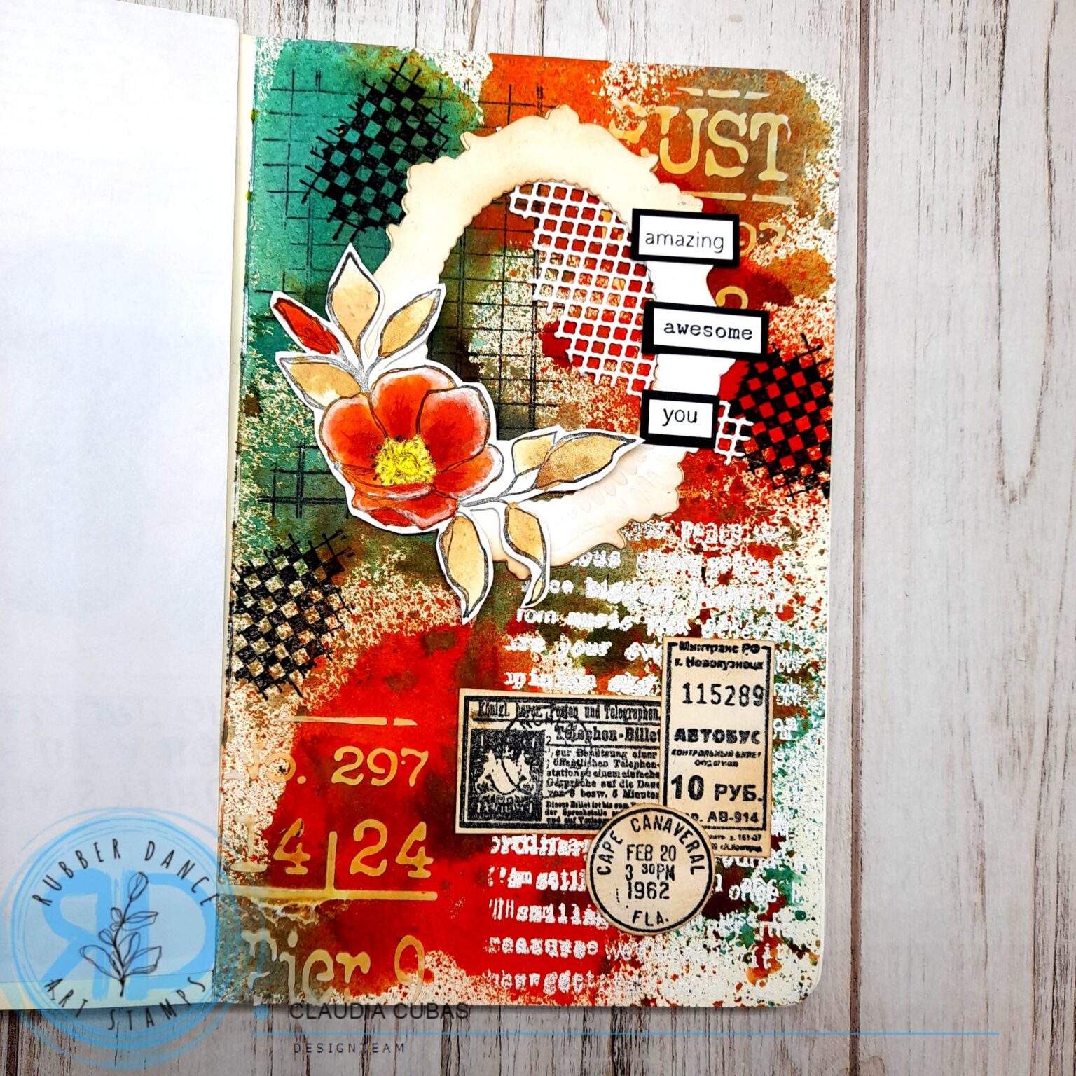 Art Journal page with Inky Flowers – Rubber Dance Art Stamps Blog