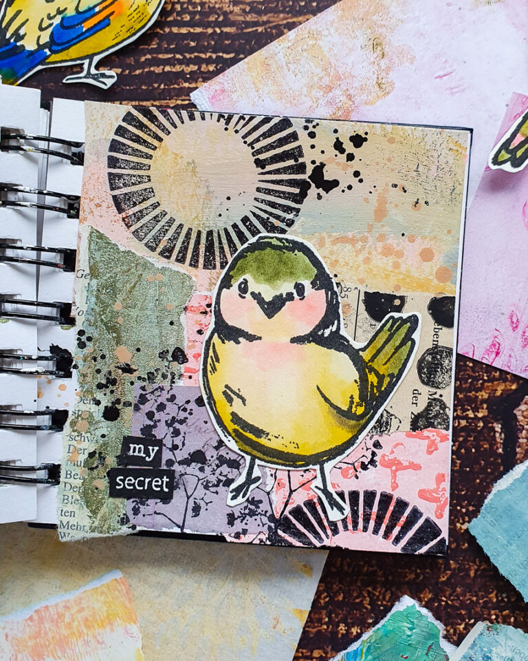 Mini Art Journal Collage with Sketchy Birds 2 – Rubber Dance Art Stamps ...