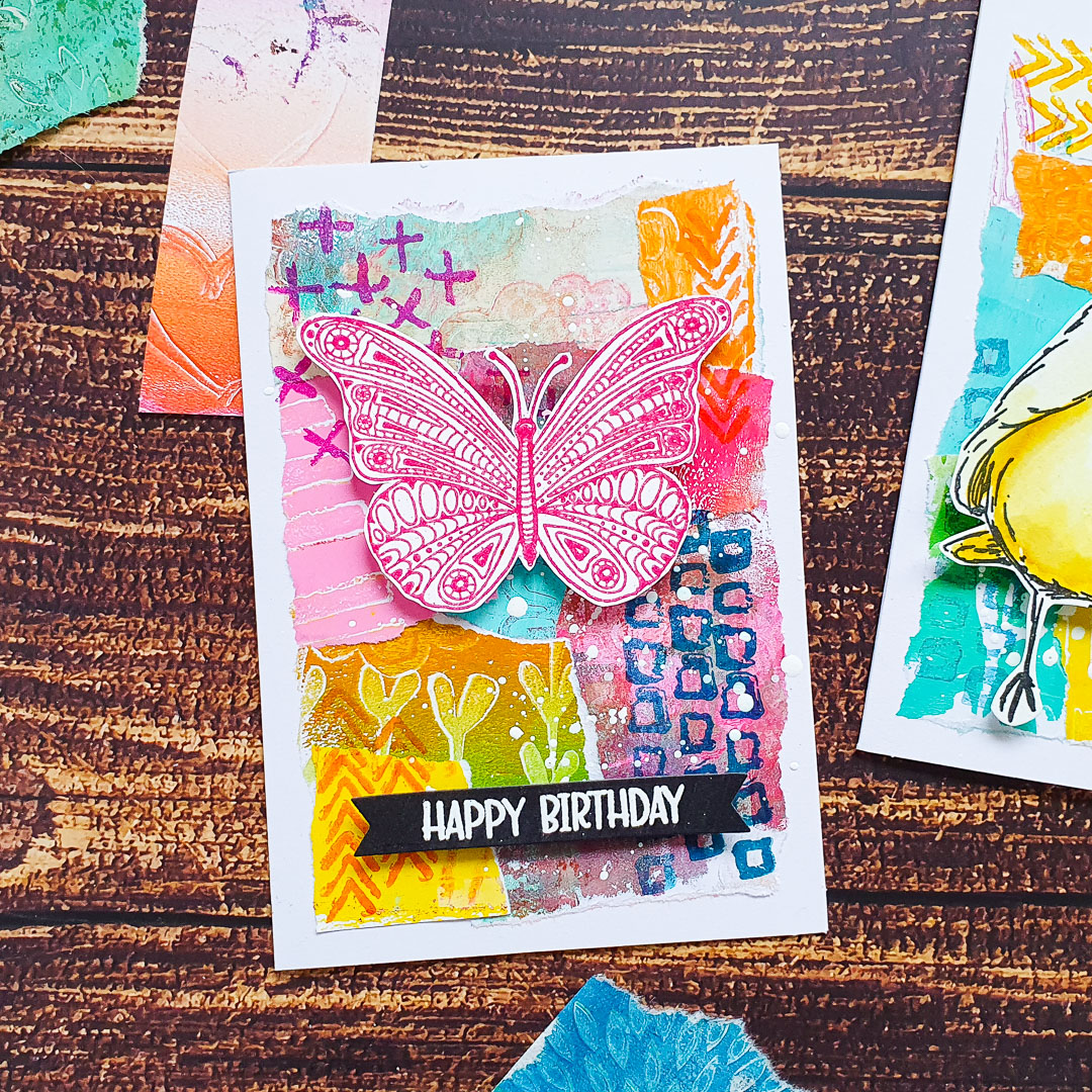 Greeting Cards with Gelli Print Collage – Rubber Dance Art Stamps Blog