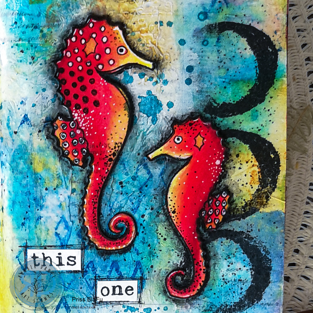 Art Journal Page with Textured Sea Creatures – Rubber Dance Art Stamps Blog