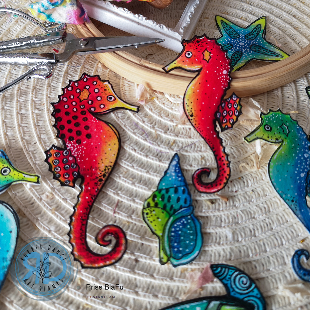 Art Journal Page with Textured Sea Creatures – Rubber Dance Art Stamps Blog