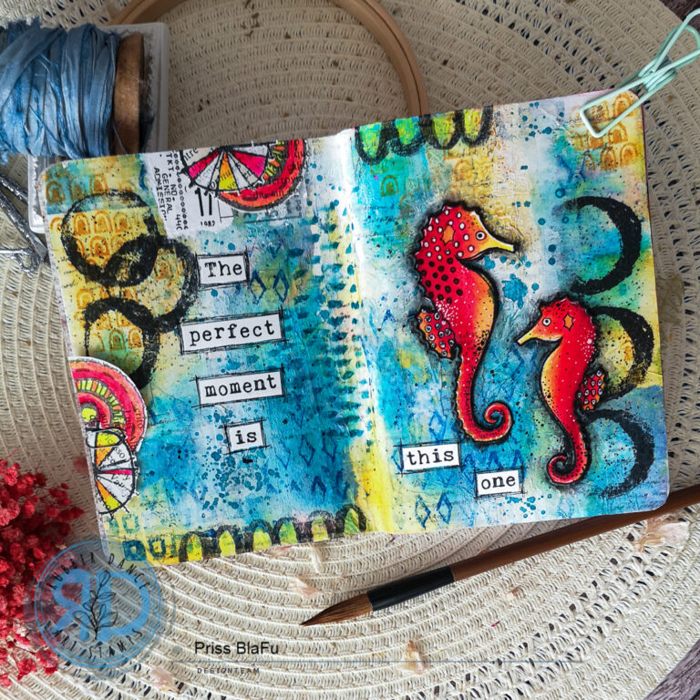Art Journal Page with Textured Sea Creatures – Rubber Dance Art Stamps Blog