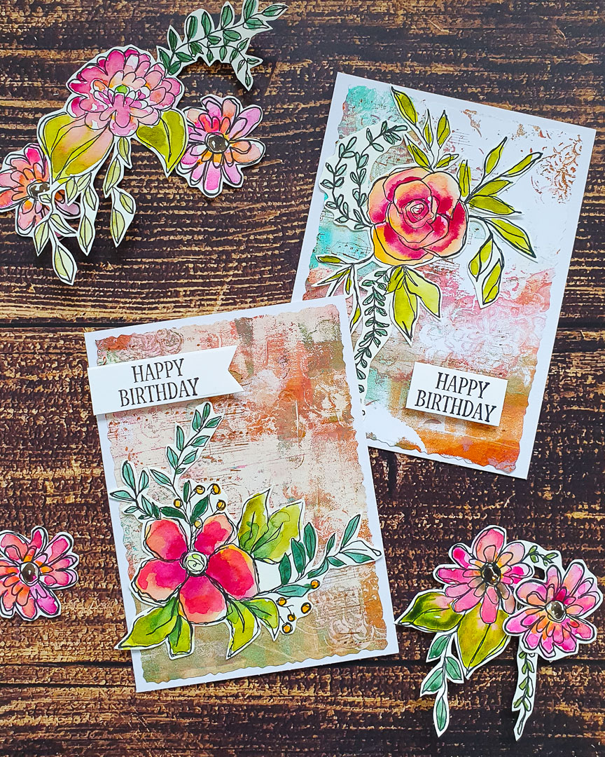Greeting Cards with a Gelli Background and Sketchy Flowers – Rubber ...
