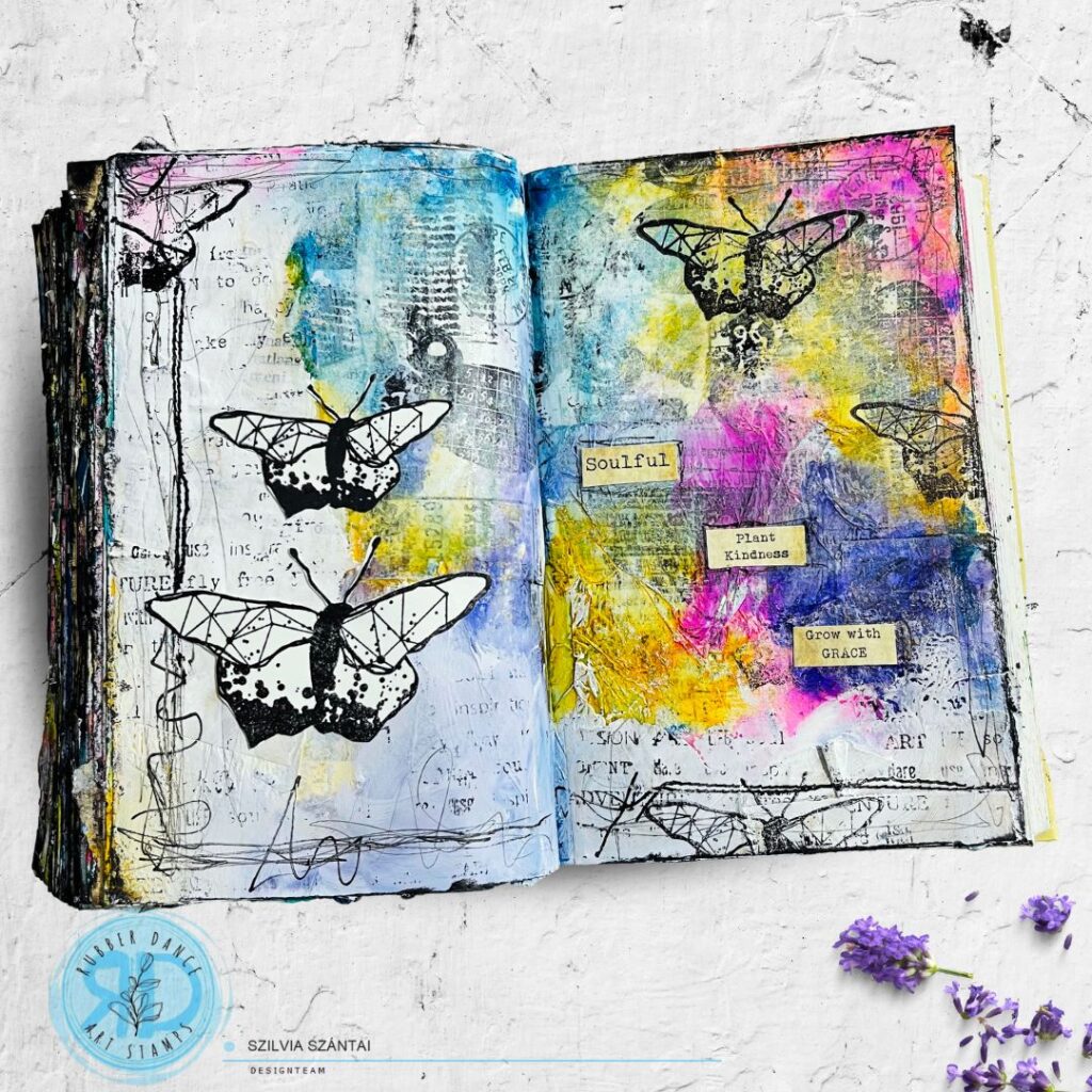 Messy Art Journal Page with Mix It Up 2 and Grungy Butterflies – Rubber ...