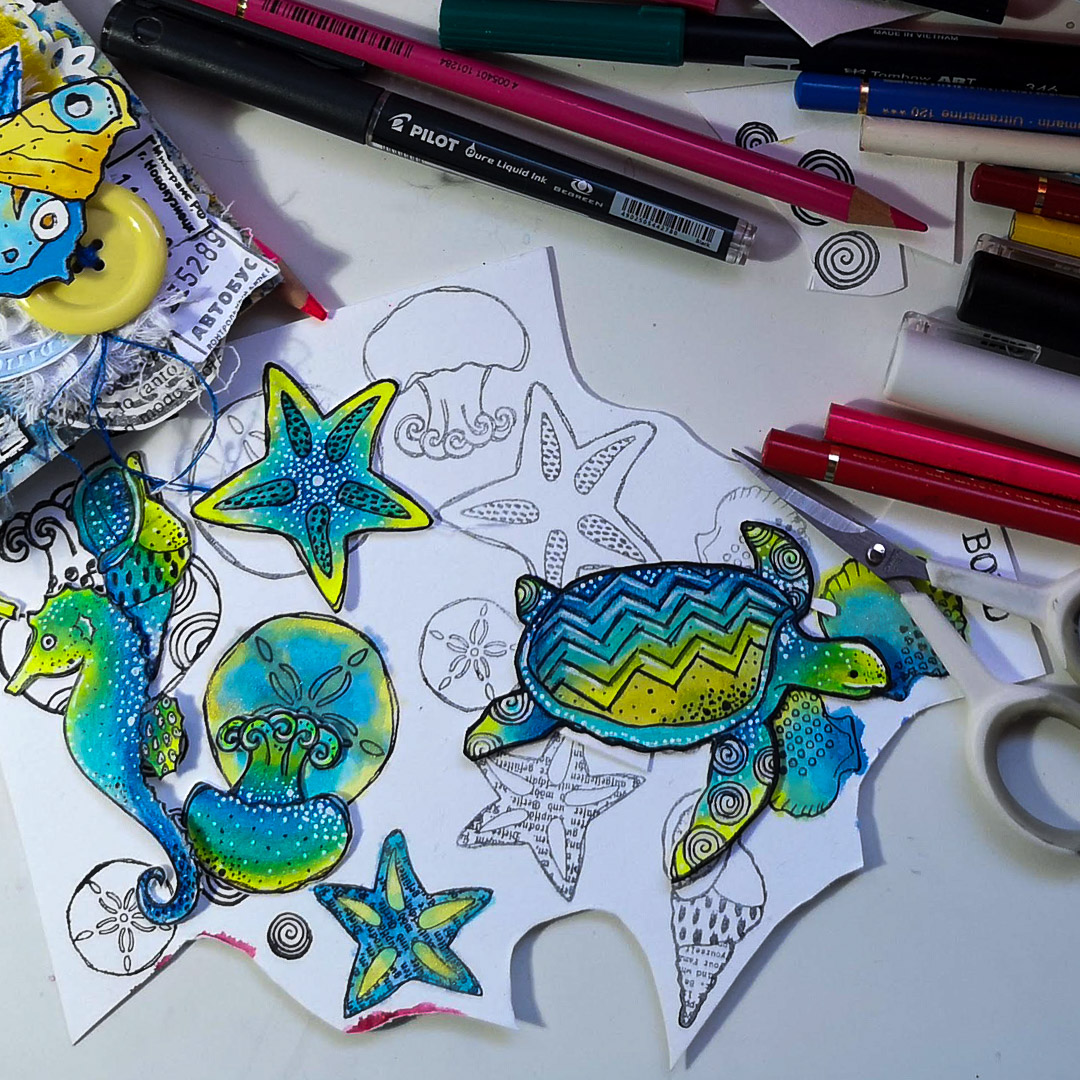 Easy Card with Textured Sea Creatures – Rubber Dance Art Stamps Blog