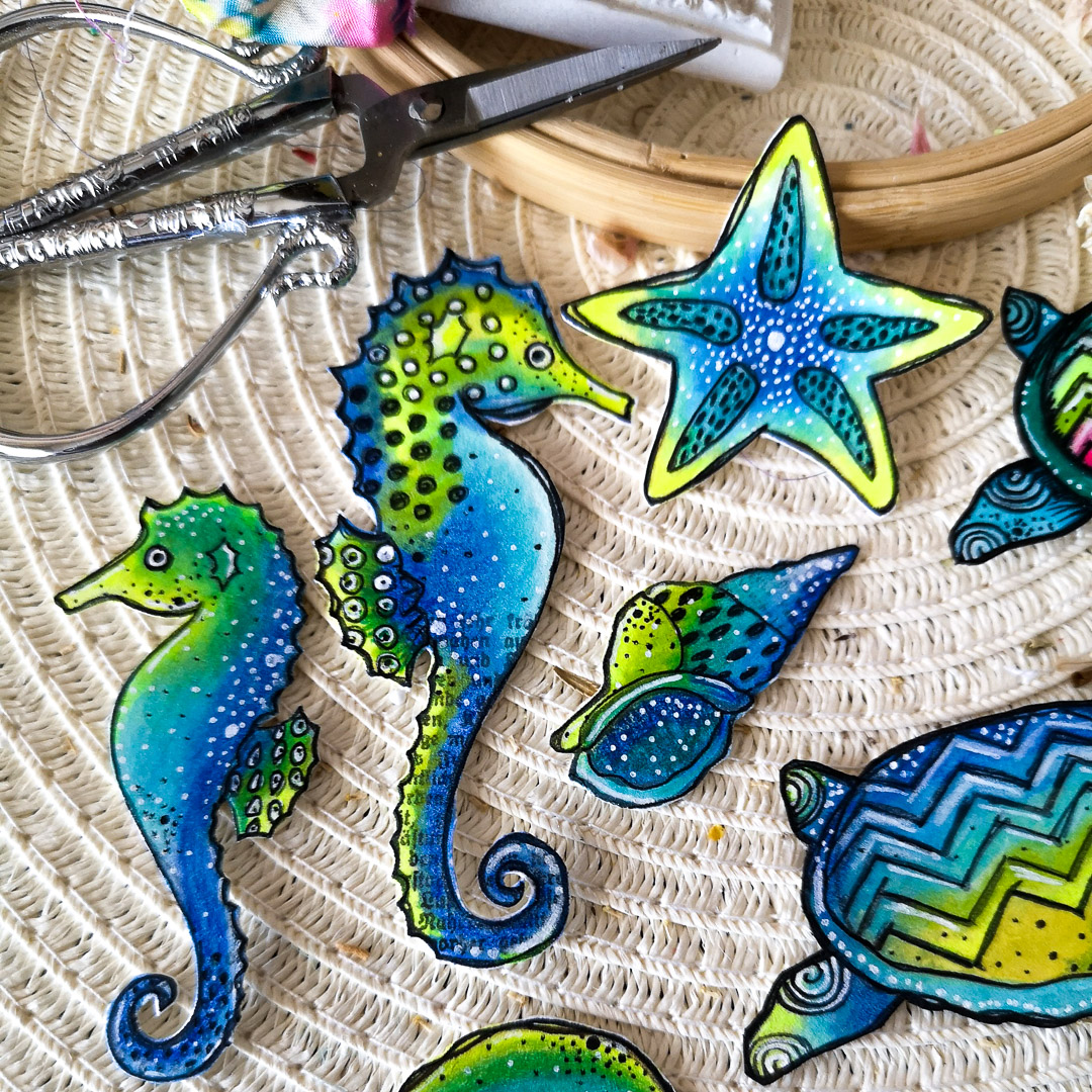 Easy Card with Textured Sea Creatures – Rubber Dance Art Stamps Blog