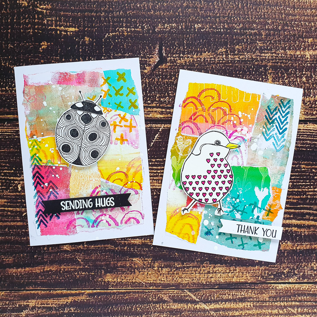 Greeting Cards with Gelli Print Collage – Rubber Dance Art Stamps Blog