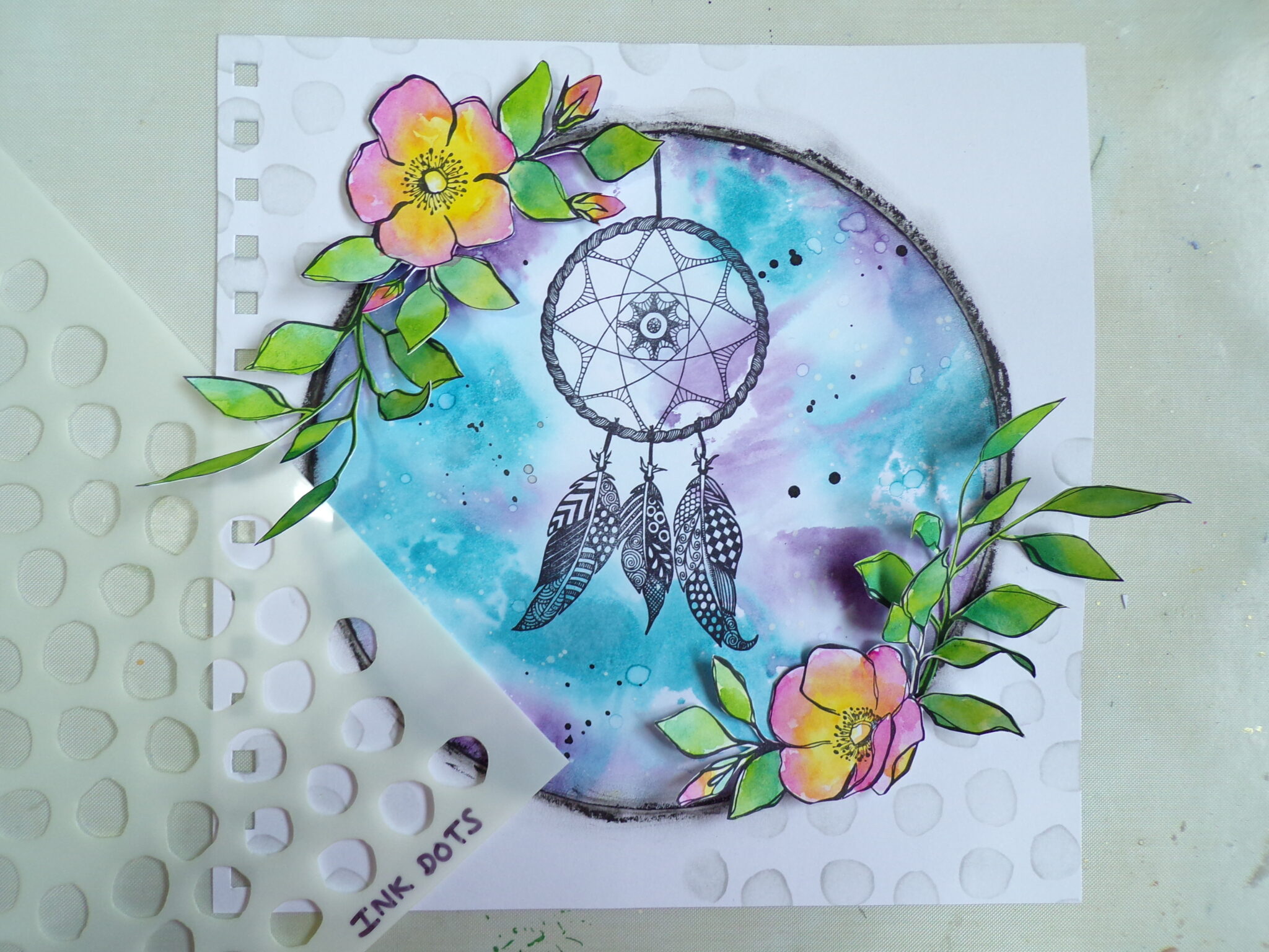 Dream Catcher Art Journal Tutorial with Inky Flowers – Rubber Dance Art Stamps Blog