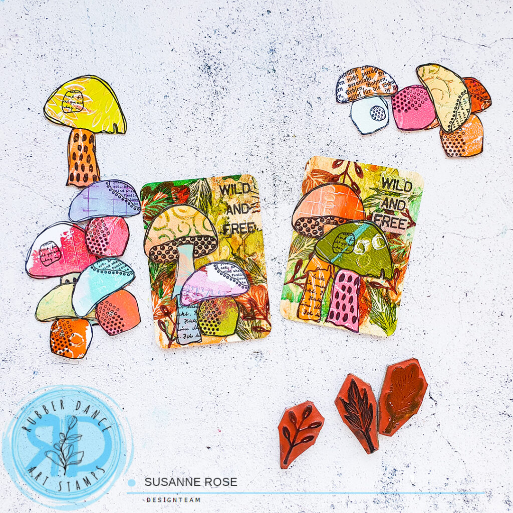 Artist Trading Cards with Textured Mushrooms – Rubber Dance Art Stamps Blog