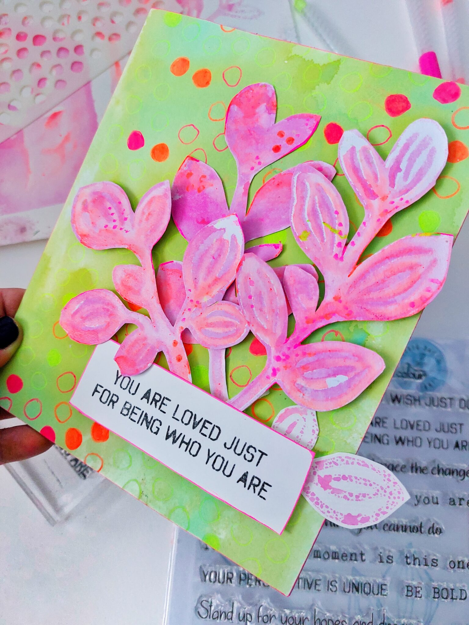 Lovely Summer Greeting Card with Sketchy Leaves Stencil – Rubber Dance ...