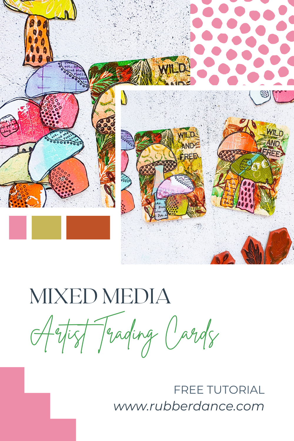 Artist Trading Cards with Textured Mushrooms – Rubber Dance Art Stamps Blog