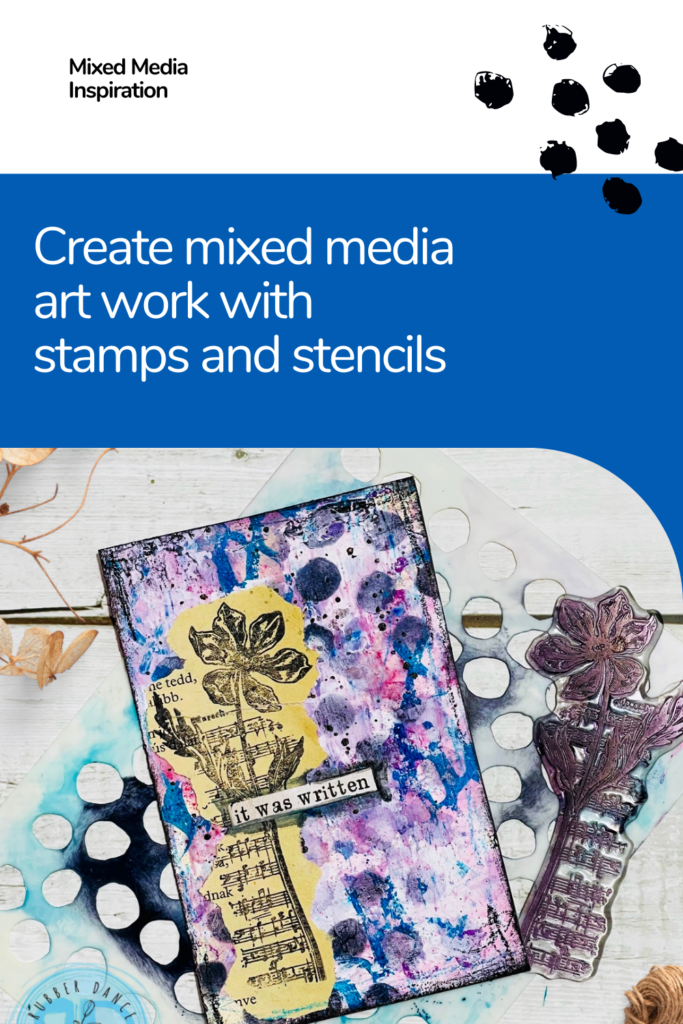 Mixed Media Card with Ink Dots Stencil and Vintage Stuff – Rubber Dance ...