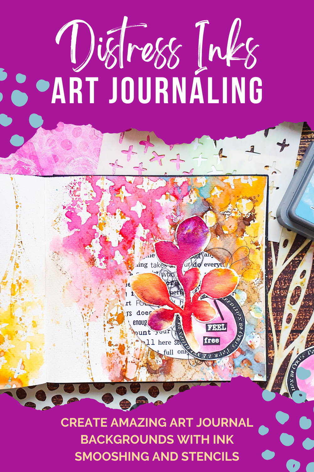 Art Journal Page – Distress Ink Smooshing with Stencils – Rubber Dance ...