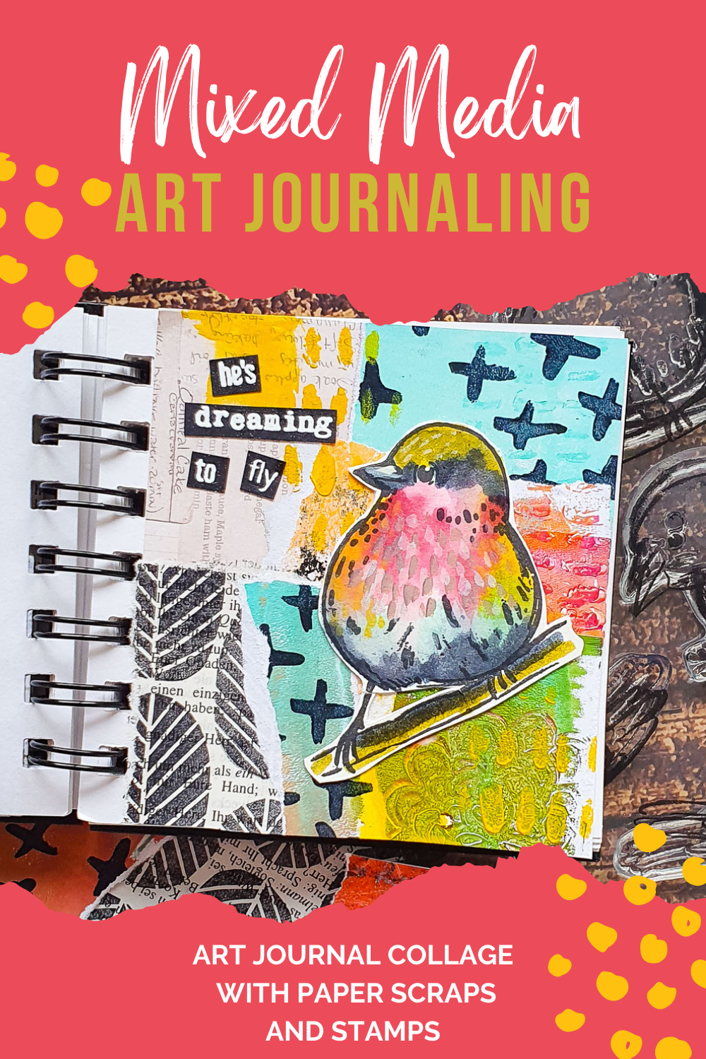 Art Journal Collage with Sketchy Birds 2 – Rubber Dance Art Stamps Blog