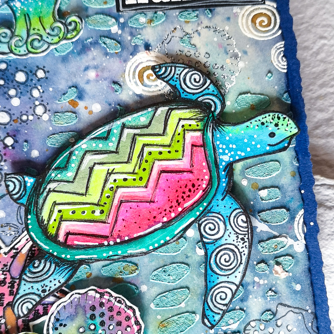 Tag with Textured Sea Creatures – Rubber Dance Art Stamps Blog