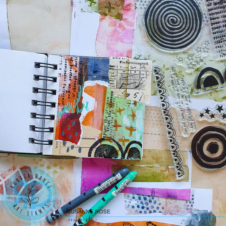 Abstract Mini Collage with Mark Making and Paper Scraps – Rubber Dance ...