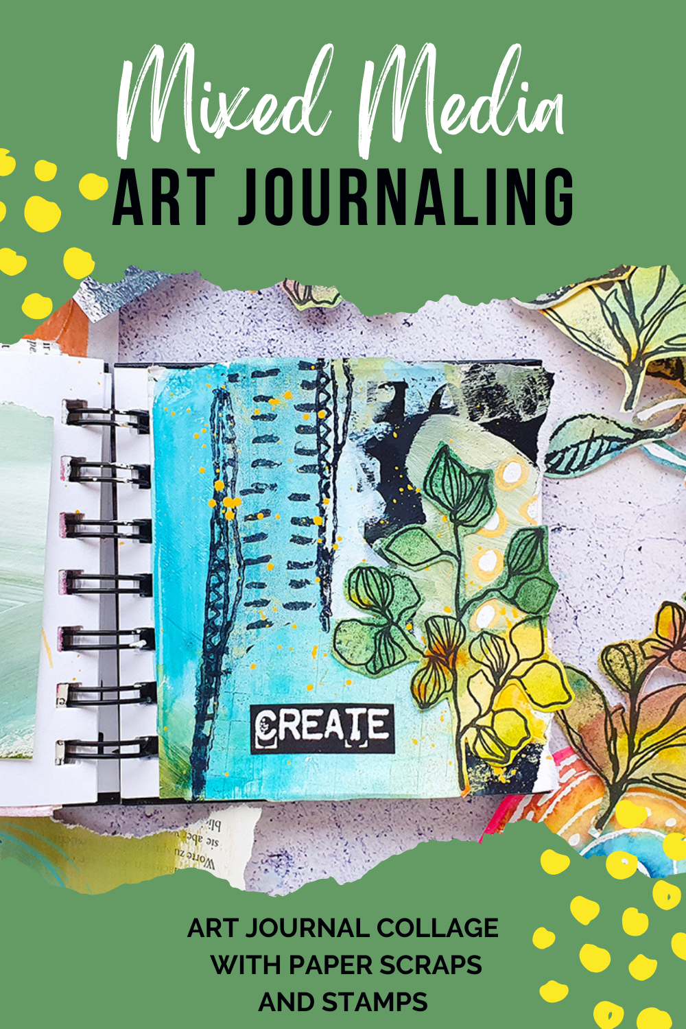 Mini Mixed Media Art Journal Collage with Sketchy Leaves – Rubber Dance ...