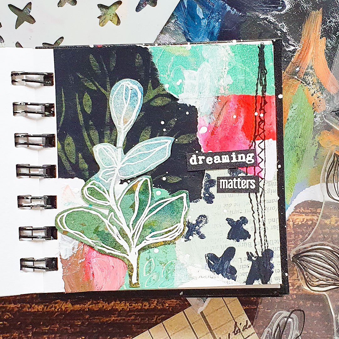 Mini Mixed Media Art Journal Collage with Sketchy Leaves – Rubber Dance ...