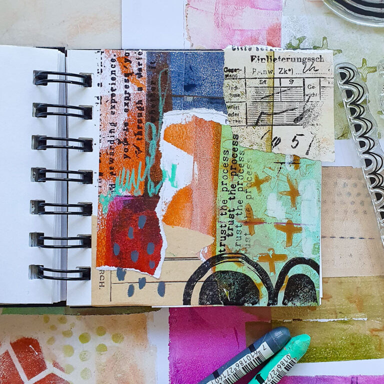 Abstract Mini Collage with Mark Making and Paper Scraps – Rubber Dance ...