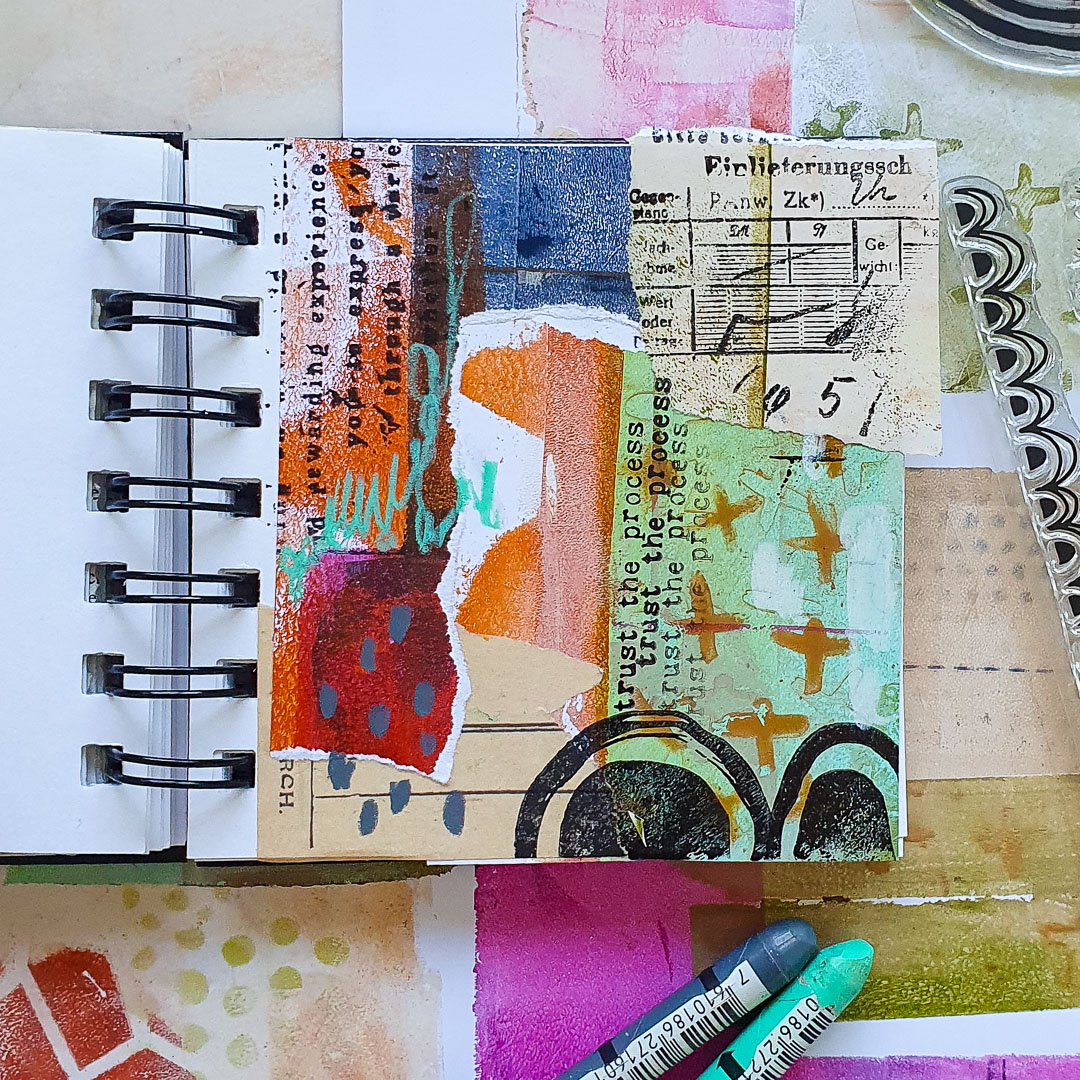 Abstract Mini Collage with Mark Making and Paper Scraps – Rubber Dance ...