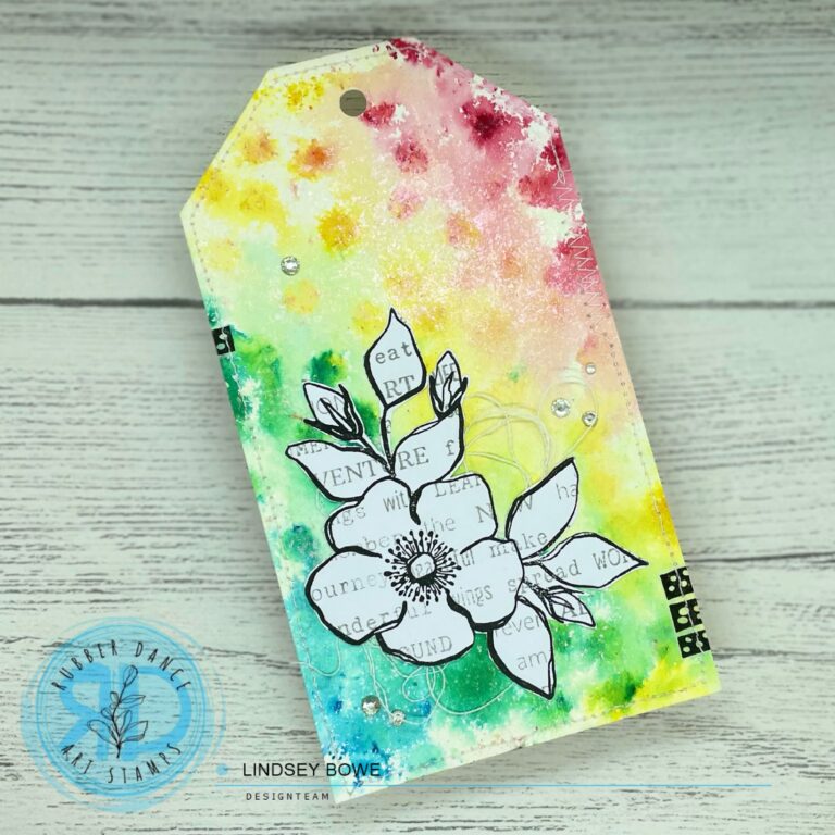 Rainbow Tag with Inky Flowers and Brushos – Rubber Dance Art Stamps Blog