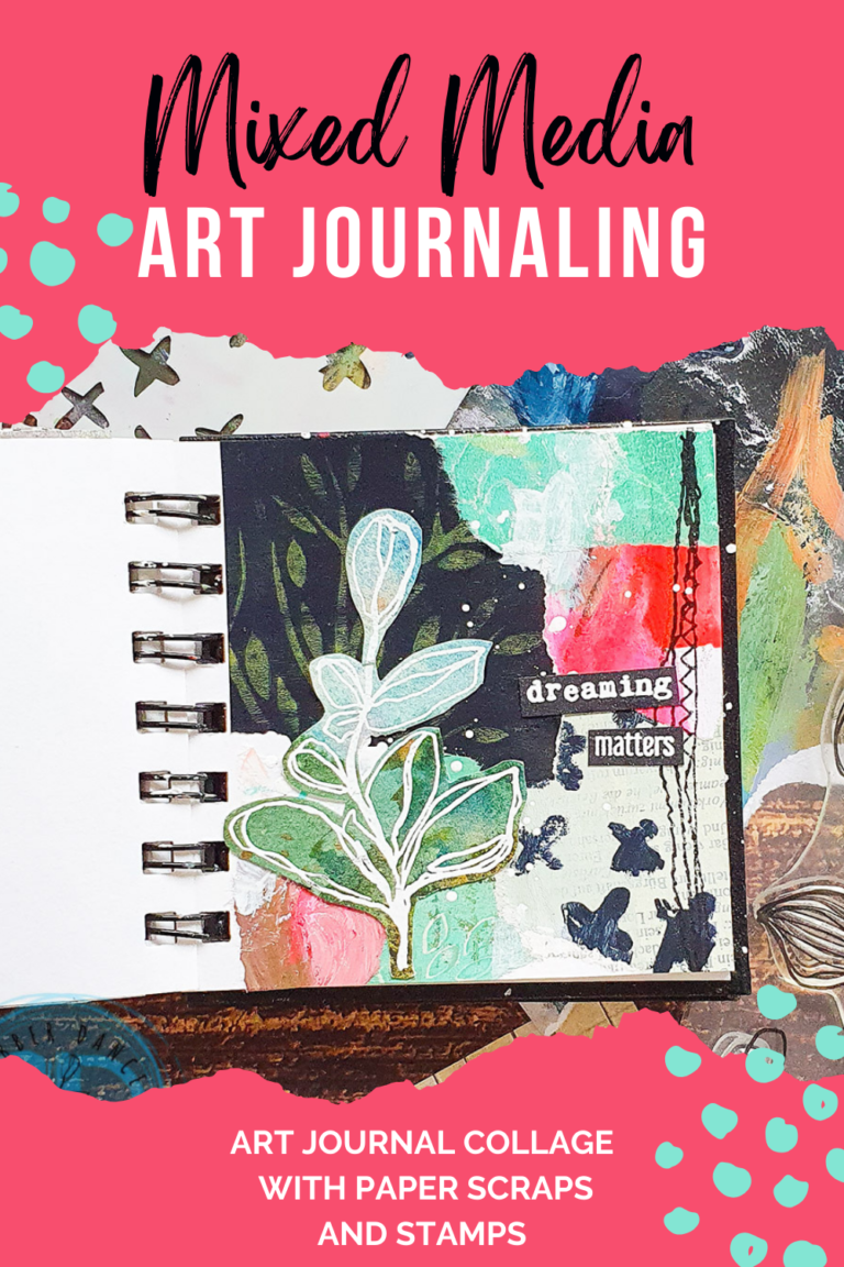 Mini Mixed Media Art Journal Collage with Sketchy Leaves – Rubber Dance ...