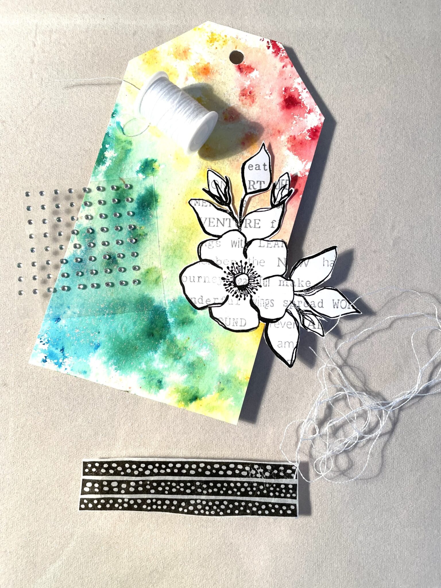 Rainbow Tag with Inky Flowers and Brushos – Rubber Dance Art Stamps Blog