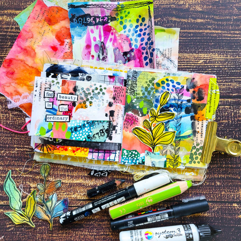 Messy Mixed Media Art Journal Collage with Sketchy Leaves – Rubber ...