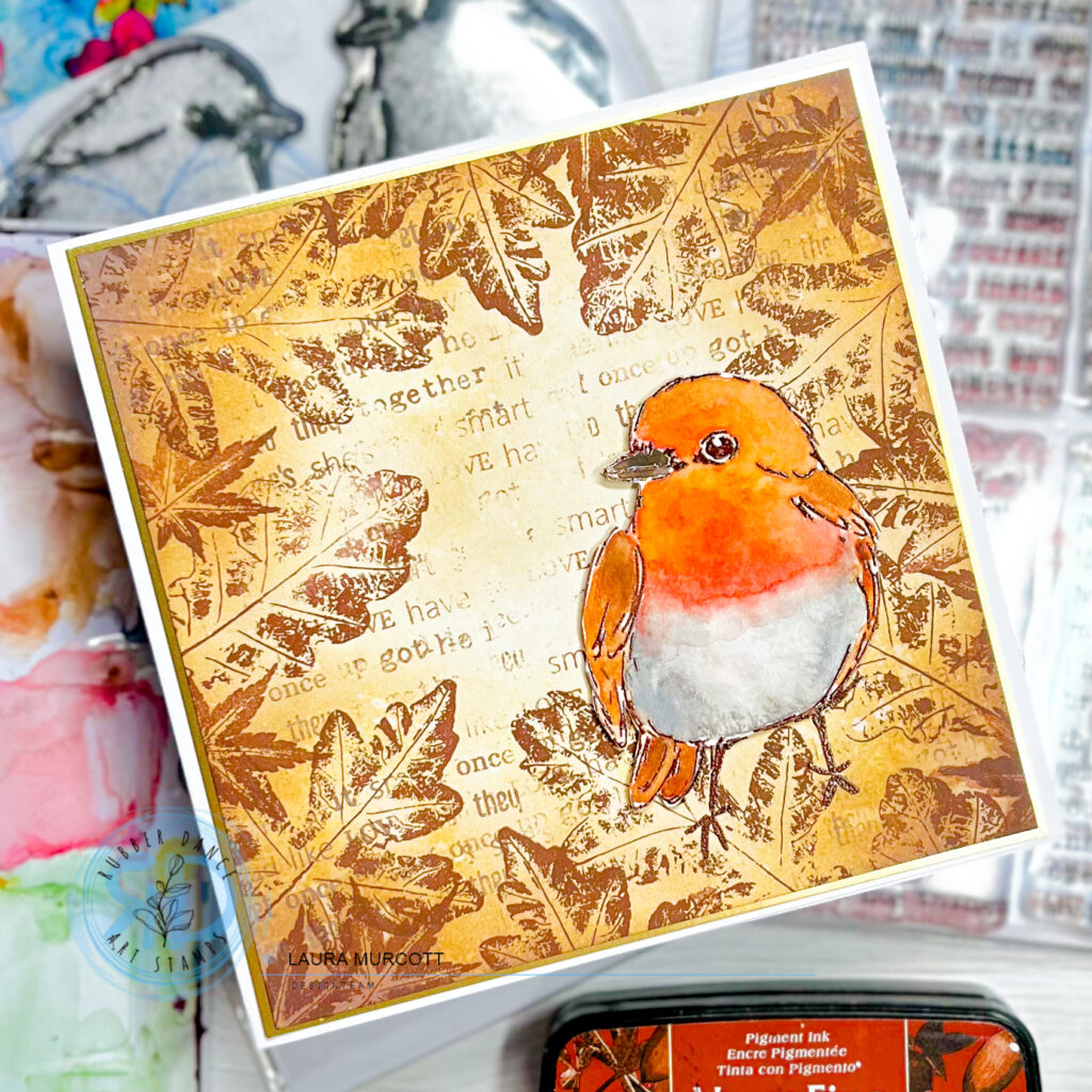 Greeting Card with Sketchy Birds and Autumn Leaves Stamps – Rubber ...