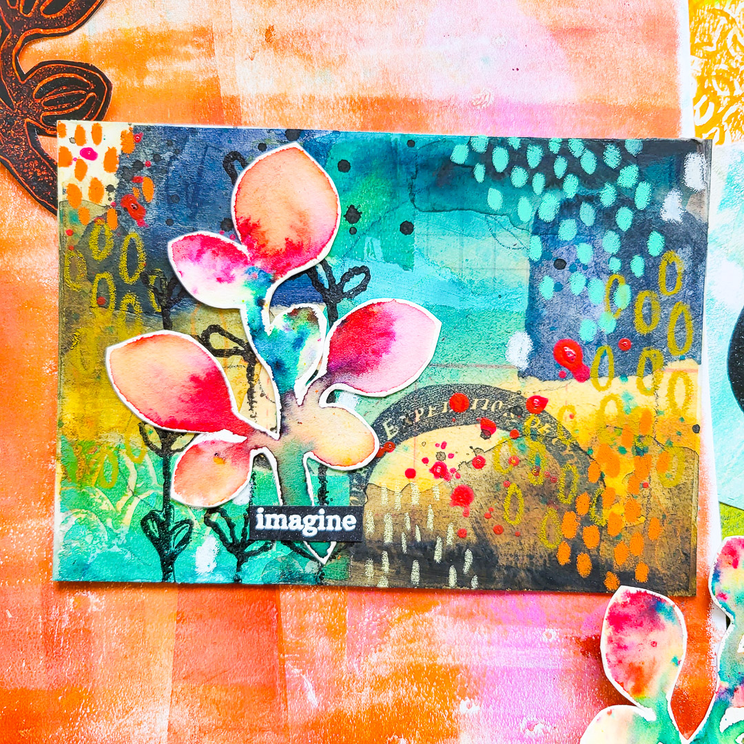 Mixed Media Index Card with Collage Fodder & Sketchy Leaves – Rubber ...