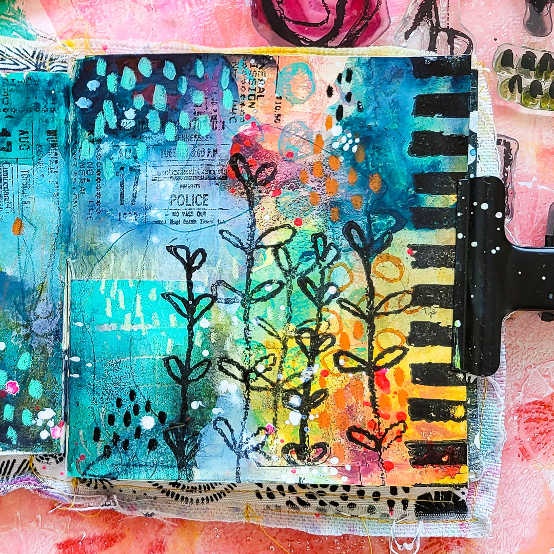 Messy Mixed Media Art Journal Inspiration with Sketchy Leaves – Rubber Dance Art Stamps Blog