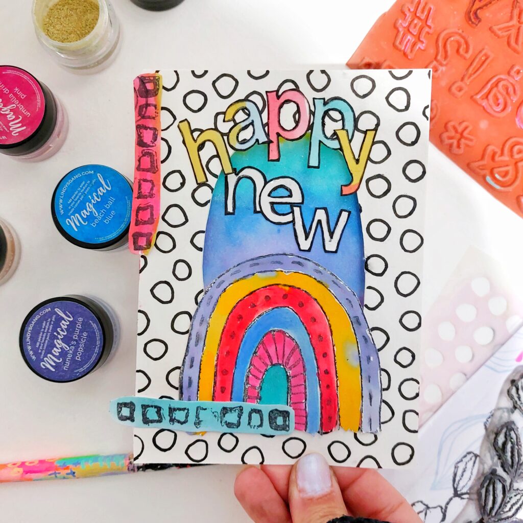 Happy New Year Rainbow Card with Pencil Marks 3 – Rubber Dance Art ...