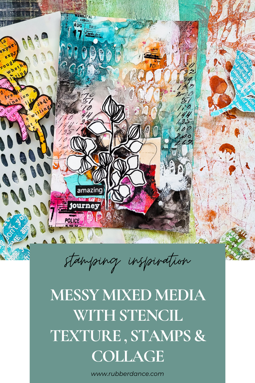 Mixed Media Index Card with Stencil Texture and Sketchy Leaves – Rubber ...