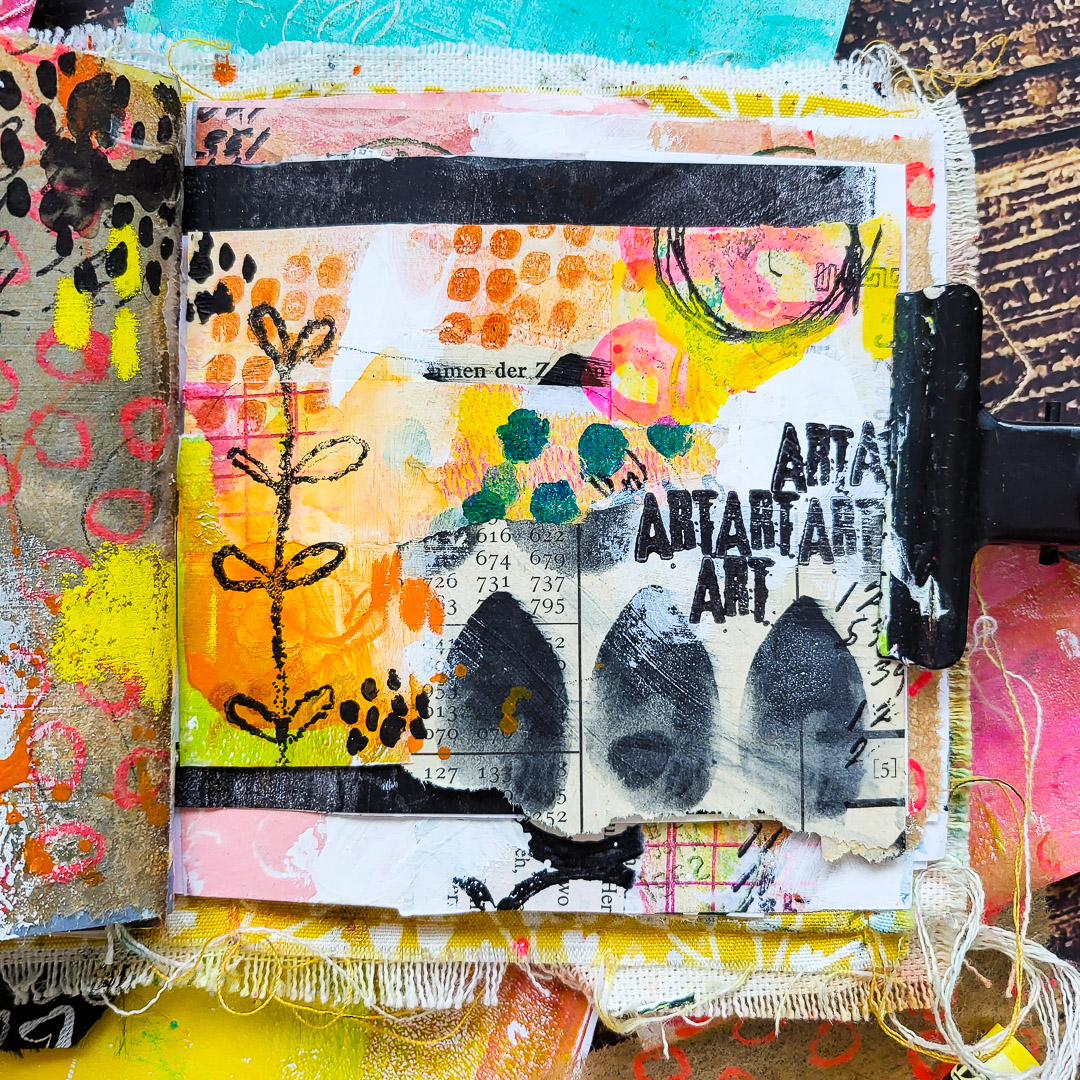 Abstract Art Journal Page with Collage and Pencil Marks 1 – Rubber Dance Art Stamps Blog