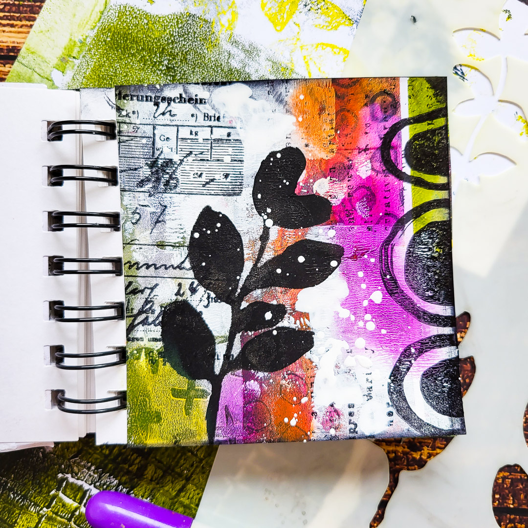 Abstract Mixed Media Art Journal Page with Sketchy Leaves Stencil and a ...