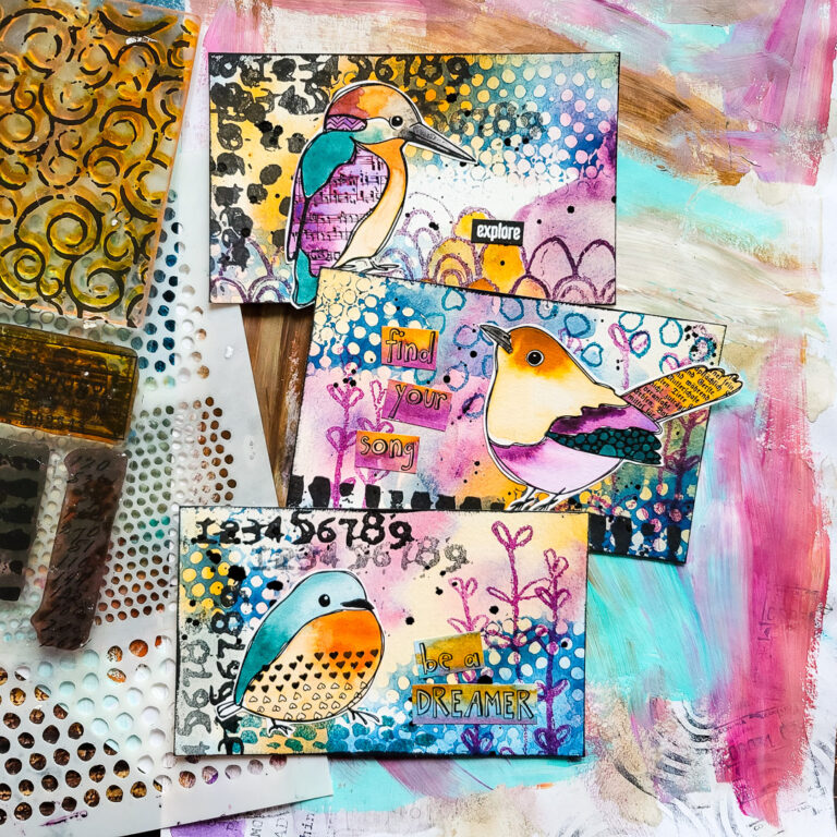 Mixed Media Index Cards with our cute Textured Birds 2 – Rubber Dance ...
