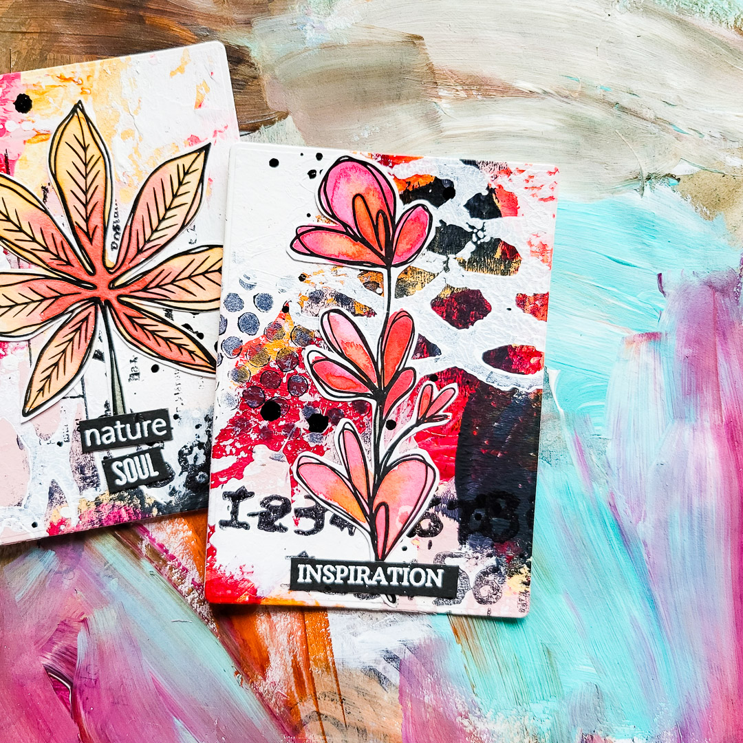 ATCs with Mixed Media Background & Collage Leaves Stamps – Rubber Dance ...