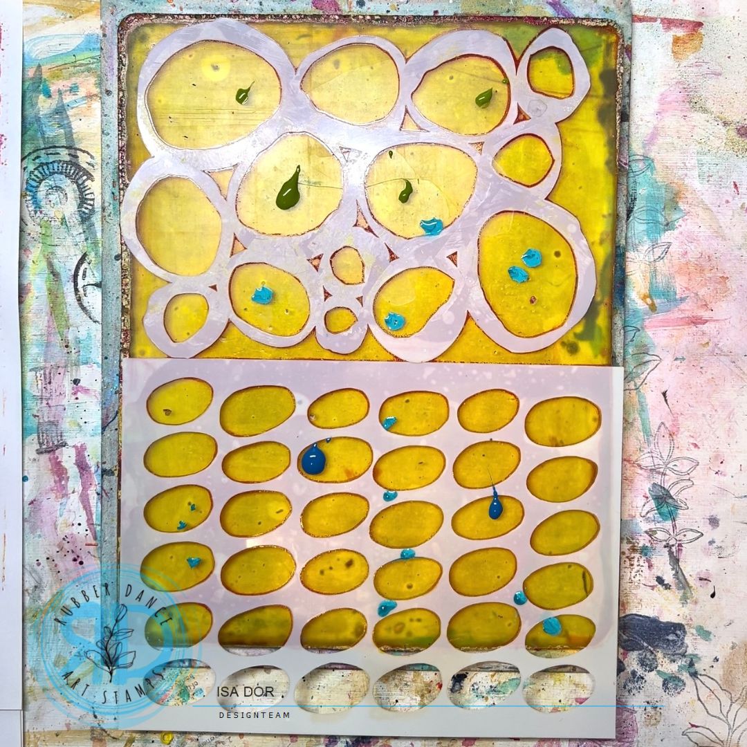 Art Journal page with Color-stacked gel prints using Stencils – Rubber ...