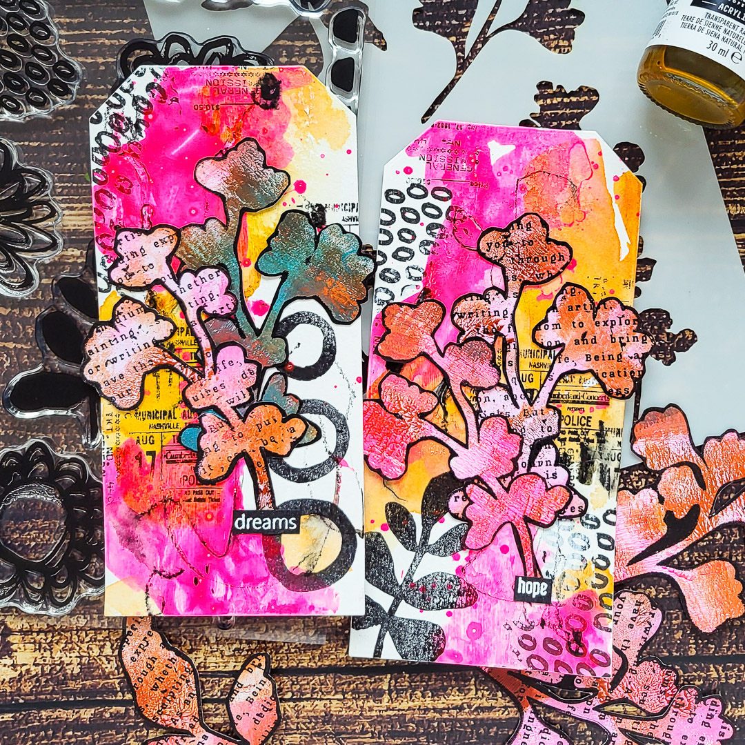 Mixed Media Tags with Acrylic Inks and Collage Fodder – Rubber Dance ...