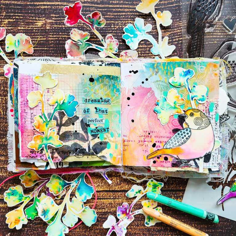 Spring Inspired Art Journal Page with Watercolors and Collage Fodder ...