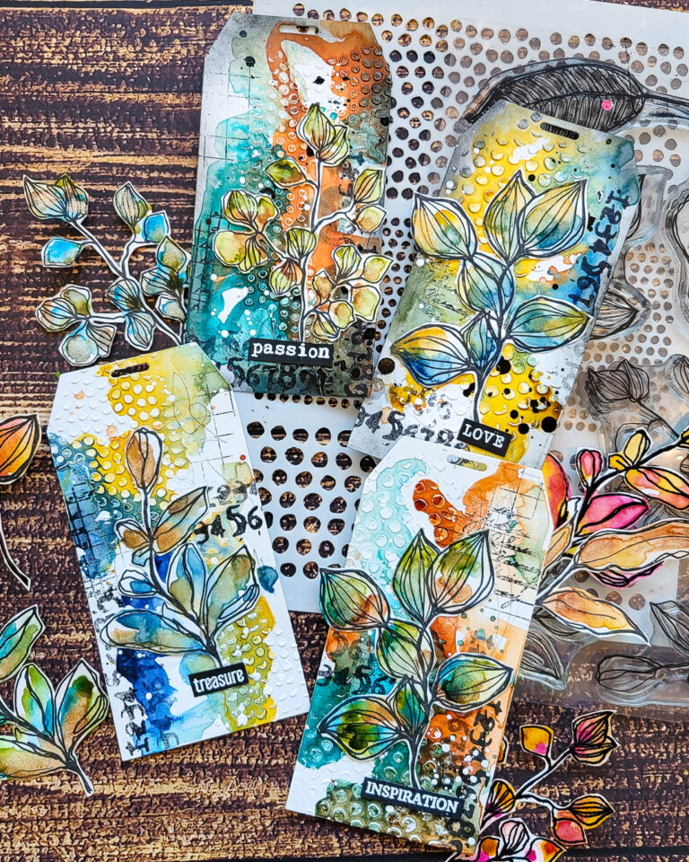 Mixed Media Tags with Acrylic Inks and Botanical Collage Fodder ...