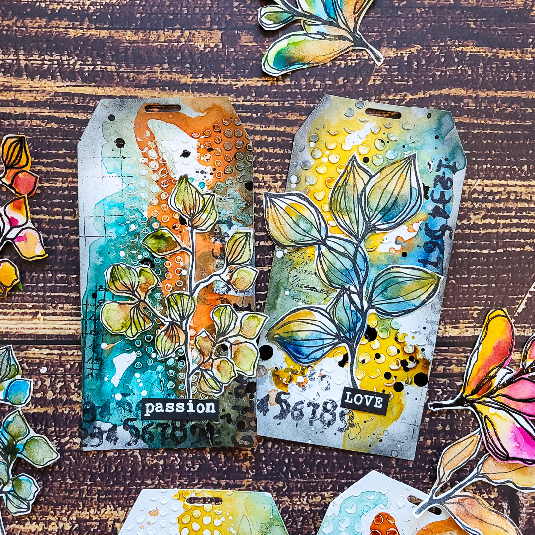 Mixed Media Tags with Acrylic Inks and Botanical Collage Fodder ...