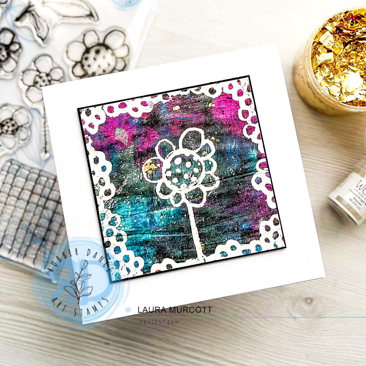 Gelli Plate meets Gilding Flakes – Mixed Media Tutorial – Rubber Dance ...