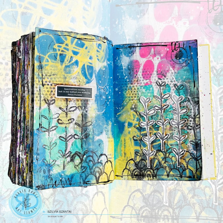 Art Journal Page with Stencil Background and Pencil Marks 1 – Rubber ...
