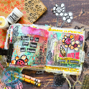 Colourful Mixed Media Art Journal Page with Pencil Marks 4 – Rubber ...