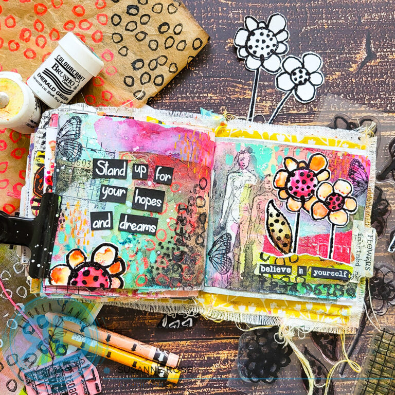 Colourful Mixed Media Art Journal Page with Pencil Marks 4 – Rubber ...